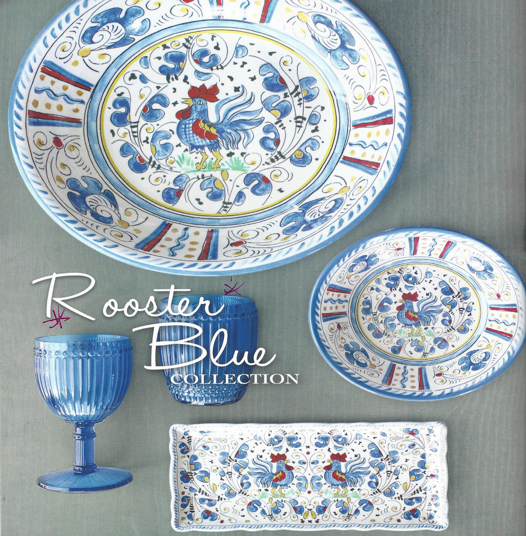 Le Cadeaux Rooster Blue Dinner Salad Plates Bowls Platters Trays Dish ...